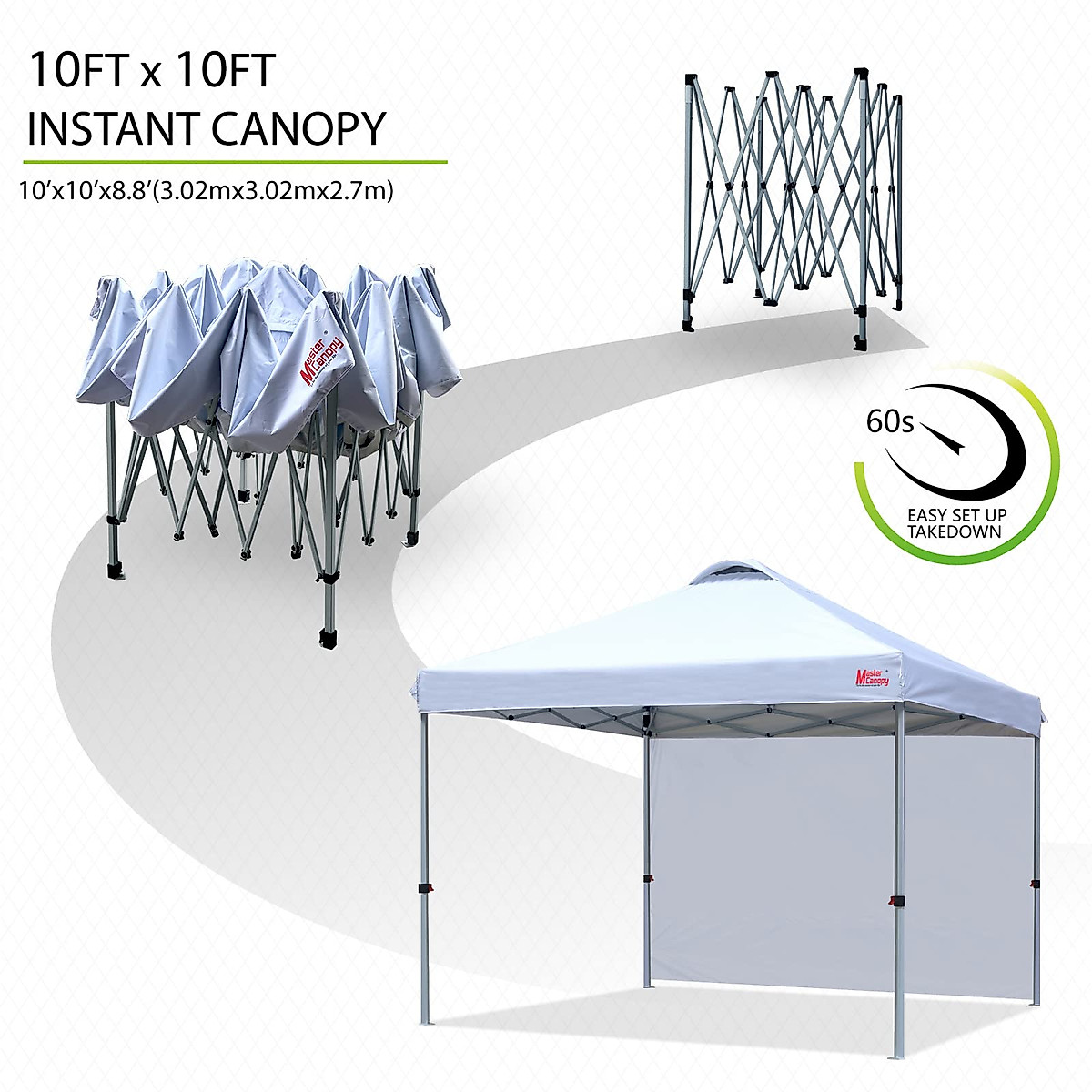 MASTERCANOPY Durable Pop-up Canopy Tent with 1 Sidewall (10'x10',White)
