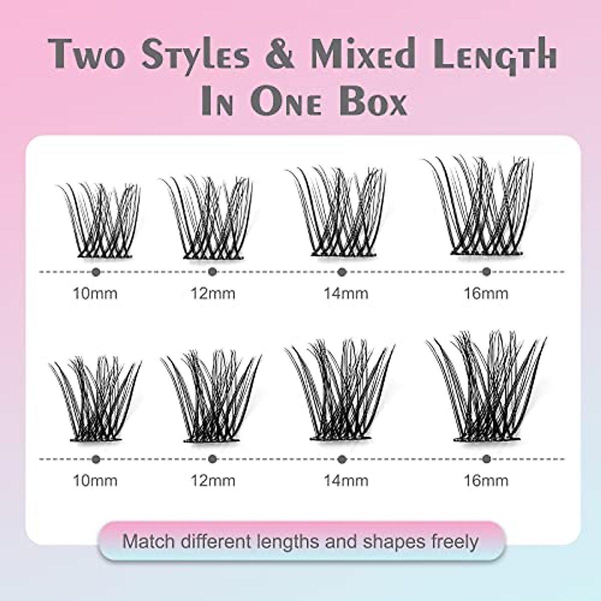 DF Cluster Lashes 144 Pcs D Curl Individual Lash Clusters 10-16mm Mixed DIY Extensions Soft Volume Self-application at Home - Rose 2