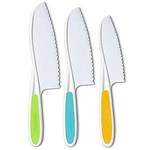 Leking 3 Pcs Kids Kitchen Knife, Plastic Serrated Edges Kids Knife Set for Cooking and Cutting Cakes, Fruits and Veggies, Perfectly Safe for Toddler Chef Knife Set for Kids Real Cooking