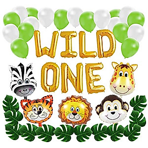 Wild One First Birthday Balloon Set Kit, 1st Animal Theme Bday Party Banner Set for Boy Girl