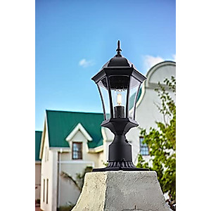 GOALPLUS Dusk to Dawn Post Light, 20" High Black Outdoor Lamp Post Light Fixture with Pier Mount for Garden, Exterior Post Lantern with Seeded Glass for Yard, Patio and Pathway, LMMS4610-S-BK-2P