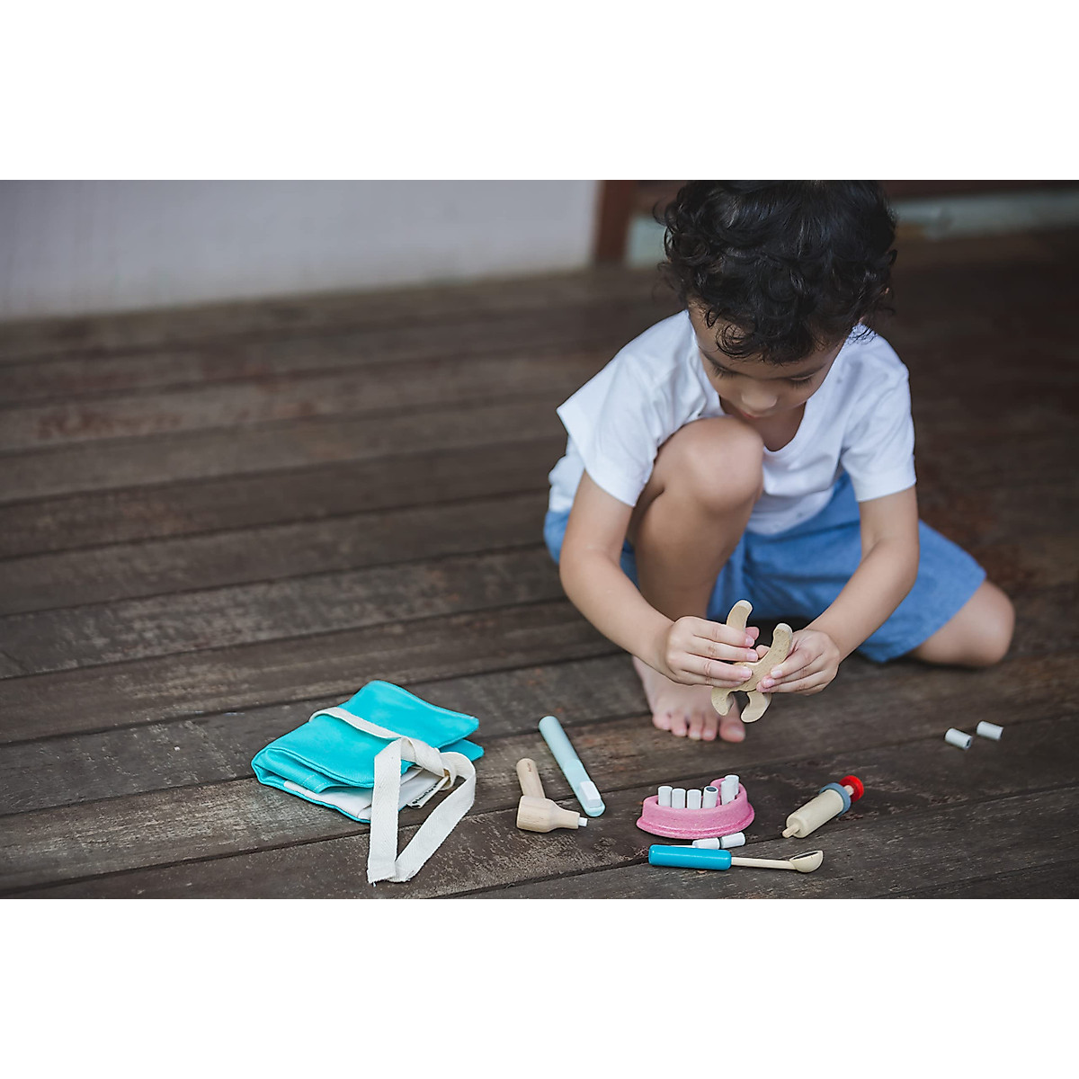 PlanToys Wooden Dentist Role Play Set (3493) | Sustainably Made from Rubberwood and Non-Toxic Paints and Dyes