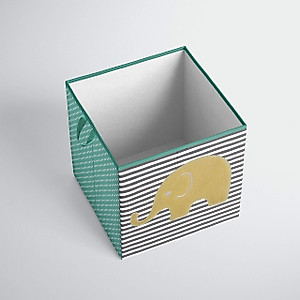 Bacati - Small Storage Tote Elephants Mint/Yellow/Grey 10 x 10 x 10 inches