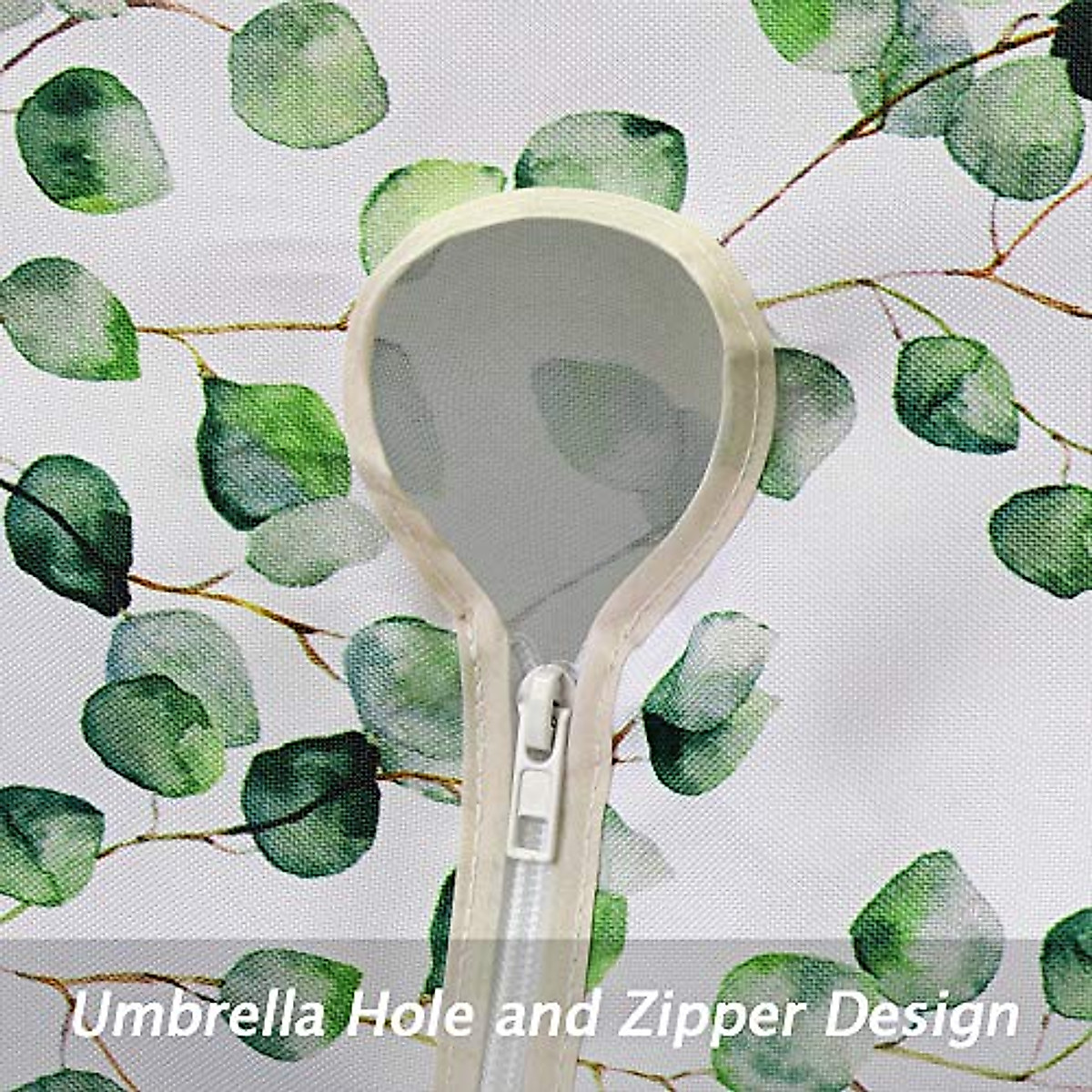 Lahome Eucalyptus Leaf Outdoor Tablecloth with Umbrella Hole - Water Resistant Table Cover for Spring Summer Birthday Party Patio Garden Tabletop Home Decor (Eucalyptus Leaf, Zippered - 60" Round)