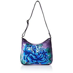 Anna by Anuschka Women's Genuine Leather Medium Hobo Shoulder Bag | Hand Painted Original Artwork | Precious Peonies