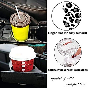 Car Coasters Pack of 2,Leopard Print Absorbent Ceramic Car Coasters,Drink Cup Holder Coasters,with A Finger Notch for Easy Removal(Grey)