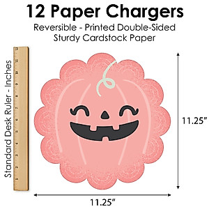 Big Dot of Happiness Pastel Halloween - Pink Pumpkin Party Round Table Decorations - Paper Chargers - Place Setting For 12