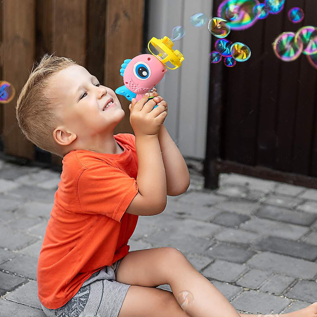 DINOSOLA Bubble Machine Gun Fubbles Bubbles for Toddlers Bazooka Bubble Gun Summer Fun for Party Birthday Gift for 3 4 5 6 7 8 Years Old Boys and Girls
