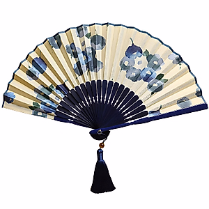 RAN Large Hand Folding Fan for Men/Women, Chinese Bamboo with Cotton Fabric Dance Festival Fan, Flower Pattern, 83" (Color : Multi-Colored, Size : 8.3")