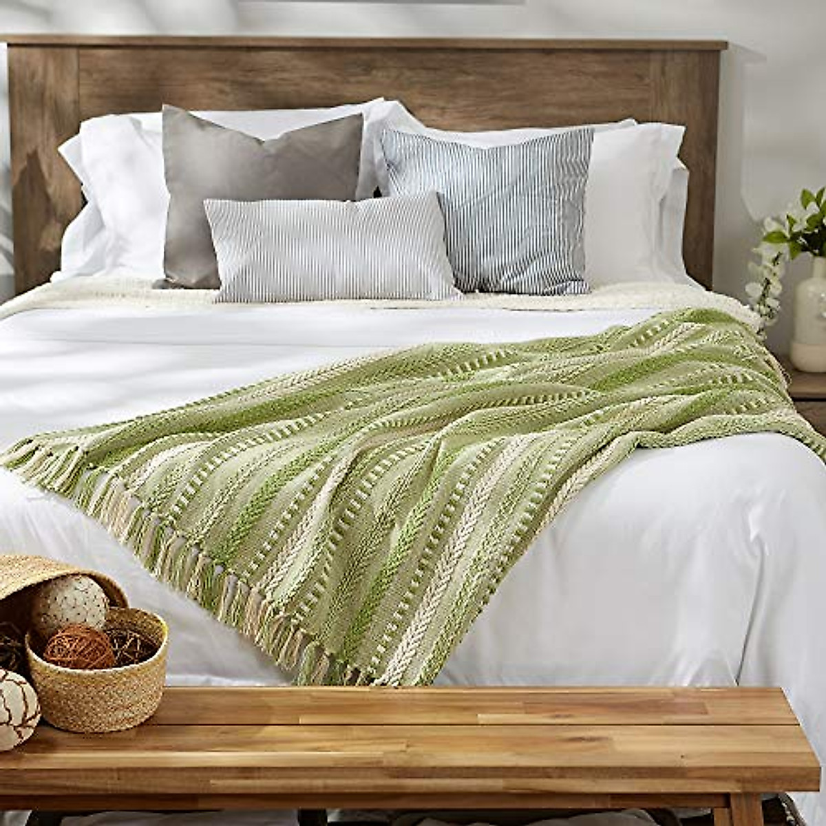 DII Braided Striped Throw, 50x60, Antique Green