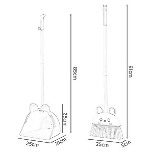 JISADER Broom and Dustpan Set Dense Bristles Built in Broom Comb Sweeping Broom for Home, Pink