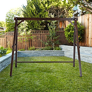 Finnhomy Outdoor 880 LBS Porch Swing Frame, Stable A-Frame Wooden Swing Stand with Extra Bottom Connection Board, Freestanding Porch Swing Frame Only, for Porch Patio Garden Backyard (Frame Only,5 FT)