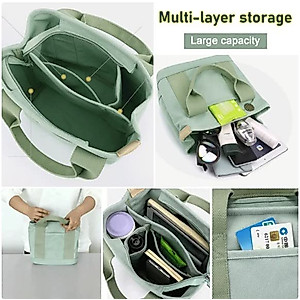 TTEDMO Large Capacity Multi-Pocket Handbag,Canvas Tote Bag with Pockets,Japanese Handmade Large Capacity Multi-Pocket Handbag (Brown,Portable)