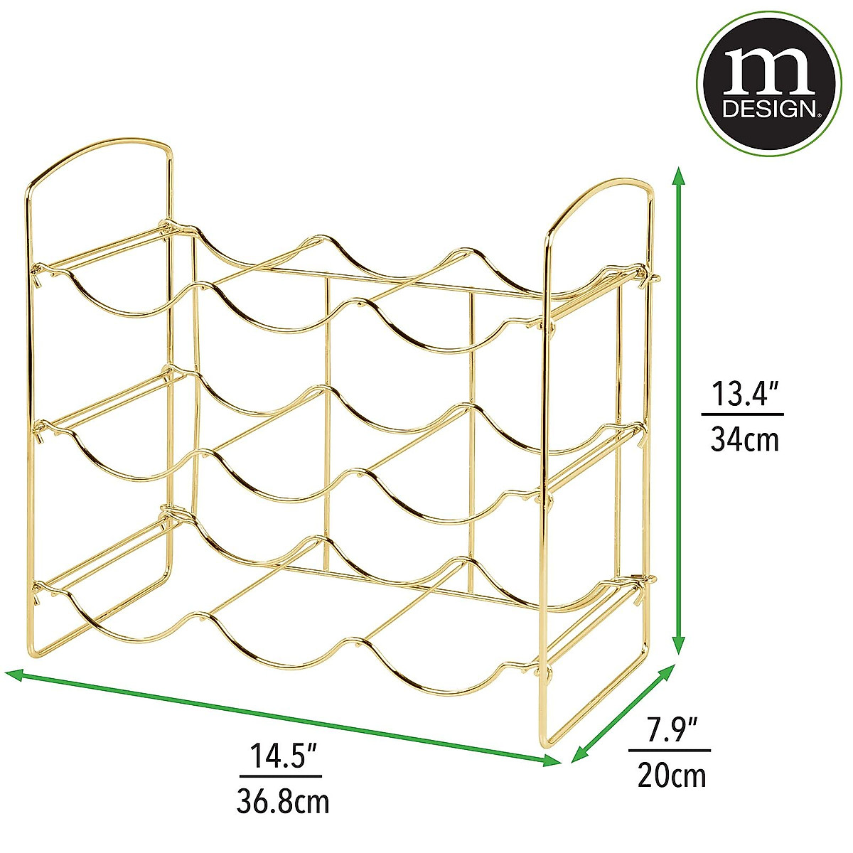 mDesign Decorative Durable Metal Wire Free-Standing Wine Bottle Rack - Storage Organizer for Kitchen Countertops - Displays and Holds 9 Bottles - Soft Brass