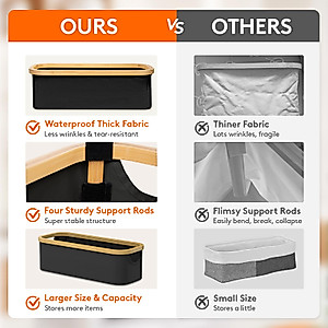 Lifewit Toilet Tank Topper Paper Basket 2 Packs, Bamboo Foldable Back of Toilet Organizer Tray with Handles, 9.5L Bathroom Fabric Storage Bins for Countertop, Shelves, Closet, Laundry, Nursery, Black