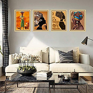 African American Ethnic Ancient Black Woman Wall Art Paintings Set of 4 (“ 8x10”Canvas Picture) For Office Living Room Corridor Kitchen Bathroom Poster Art Prints Home Decor Unframed, 8 x 10 Inch