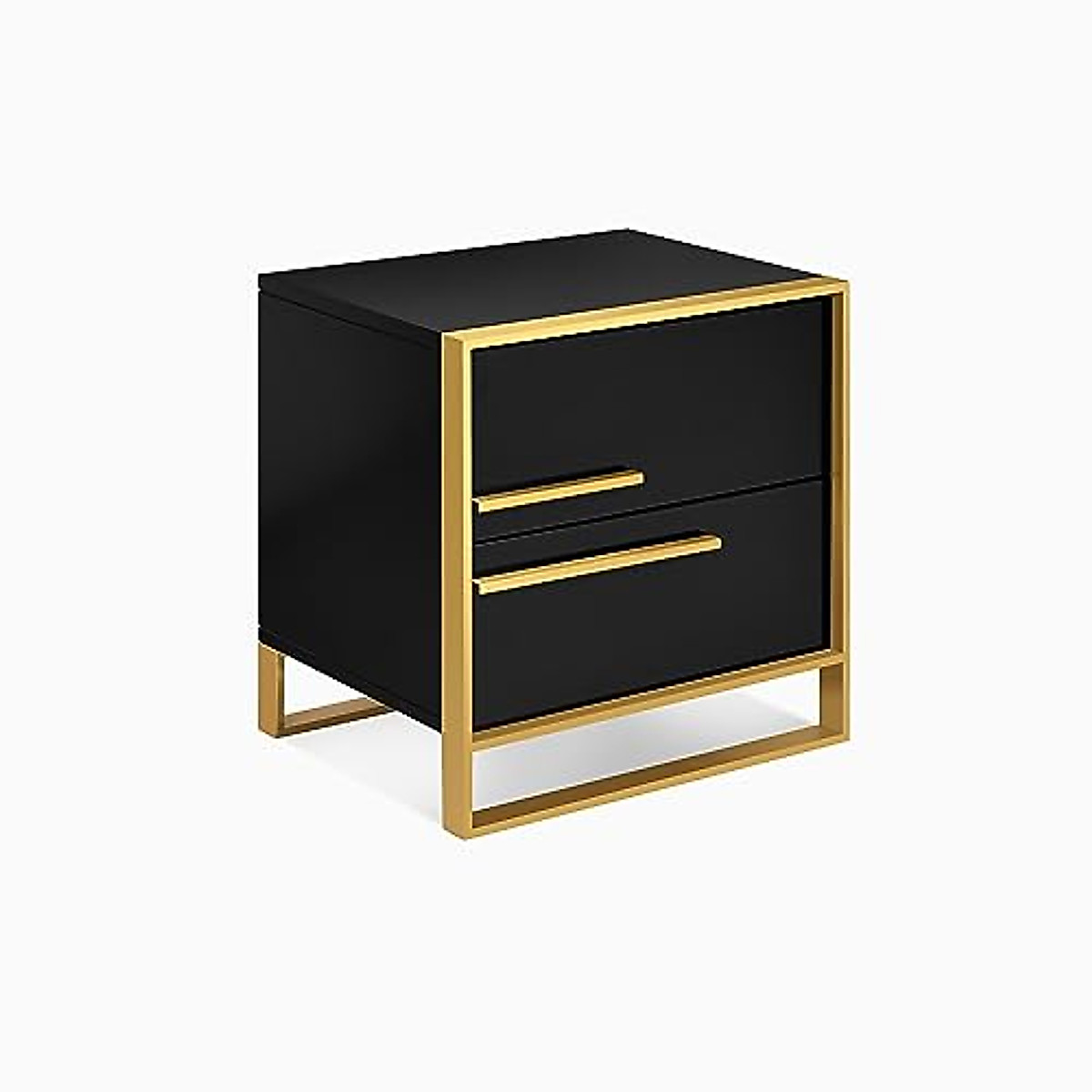 HERNEST Modern Nightstand Storage Cabinet with Solid Wood 2 Drawers Sofa Bedside End Table Glam Steel Frame Accent Furniture Without Assembly for Bedroom/Living Room/Salon/Office, Left Black