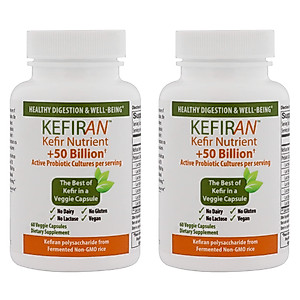 Lane Innovative - Kefiran, Vegetable Capsules, Kefir Nutrient + 50 Billion Active Probiotic Cultures, Supports Optimal Digestive Health (60 Servings) | 2-Pack