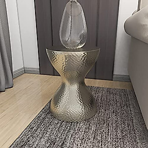 Deco 79 Metal Hammered Accent Table with Hourglass Shape, 14" x 14" x 18", Silver