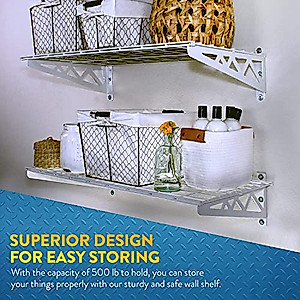 MonsterRax | Garage Wall Shelf Two-Pack White or Hammertone | Three Size Options | Includes Bike Hooks | 300lb Weight Capacity (White, 12''x36'') MR-WS1 12x36-W