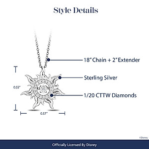 Jewelili Disney Princess Rapunzel Inspired Dancing Diamond Pendant Necklace for Women with 1/20 CTTW Diamond in Sterling Silver Enchanted Disney Fine Jewelry
