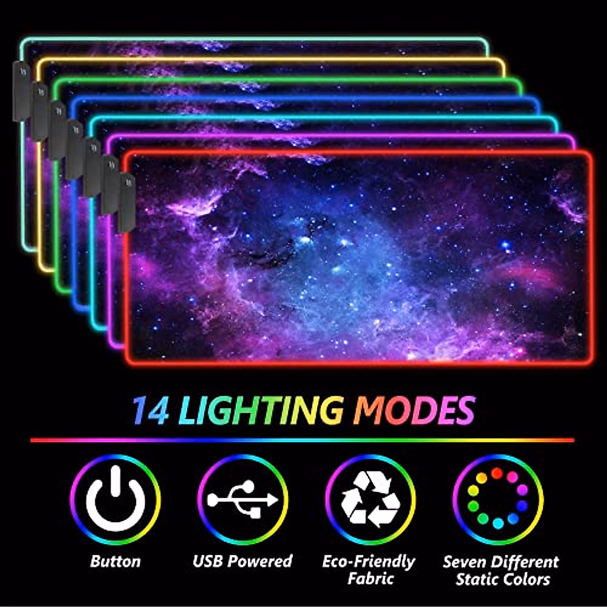 DINKY RGB Gaming Mouse Pad, Large Extended Soft Led Mouse Pad with 14 Lighting Modes, Water Resist Keyboard Pad, Computer Keyboard Mousepads Mat 31.4×11.8 inches- Purple Nebula