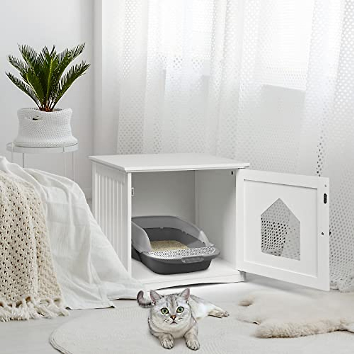 PETSITE Cat Litter Box Enclosure, Hidden Litter Box Furniture, Home Decorative Enclosed Cat House & Nightstand, Indoor Pet Crate, Kitty Washroom Cabinet