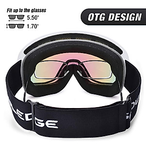 Snowledge Ski Goggles Snowboard Snow Goggles for Men Women OTG Snowboard Goggles with 100% UV Protection Anti-Fog Dual Lens Skiing Goggles Helmet Compatible