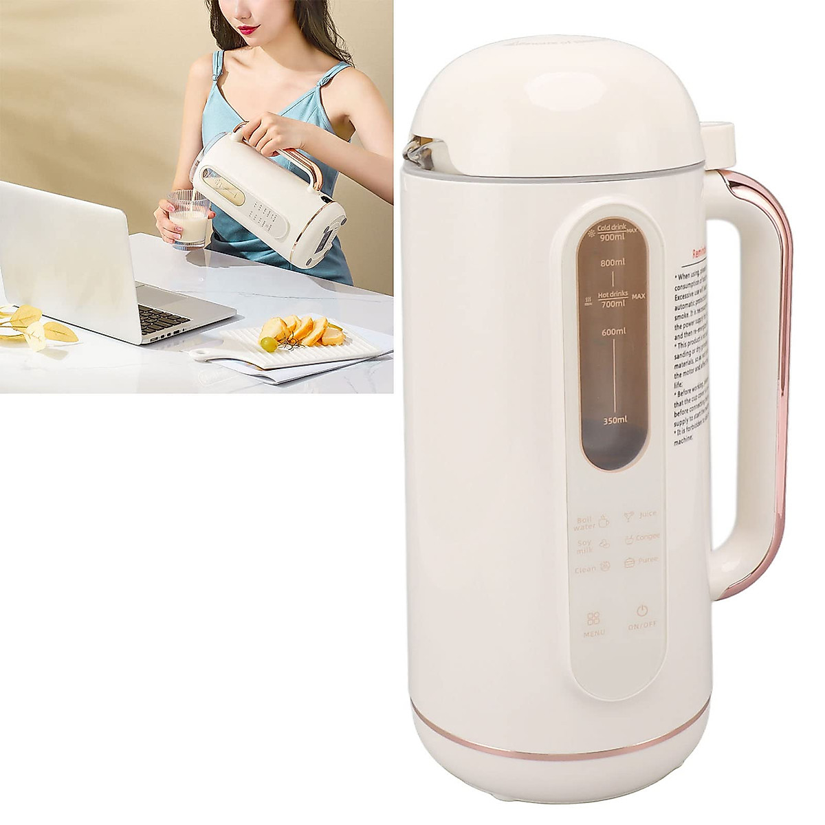 Yctze Soy Milk Maker, Soy Milk Maker Automatic High Speed Blender Creamy White Multifunctional Nut Milk Maker for Home Restaurant US Plug 110V