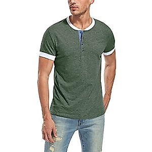 YeeHoo Men's Henley Short Sleeve Slim-Fit Casual T-Shirts with Button Placket Green