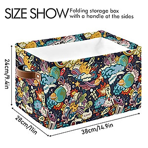 xigua Cartoon Space Rocket Storage Basket Collapsible Toy Storage Bins Waterproof Canvas Storage Basket with Leather Handles for Home Closets Offices,Bedrooms,Kids Toy and Gift Baskets,2PCS