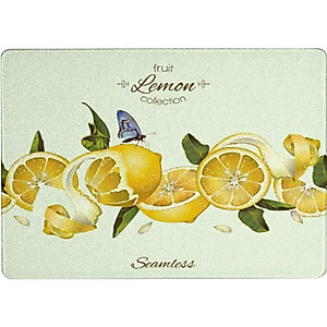 Tempered Glass Cutting Board Vector lemon seamless border stock illustration Tableware Kitchen Decorative Cutting Board with Non-slip Legs, Serving Board, Large Size, 15" x 11"