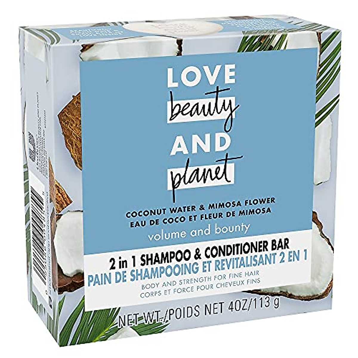 Love Beauty And Planet Volume and Bounty 2 in 1 Shampoo and Conditioner Bar for Thinning Hair Coconut Water & Mimosa Flower Body and Strength 4.0 oz