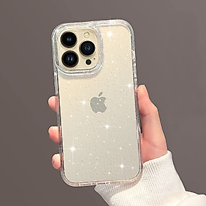 JJGoo Compatible with iPhone 14 Pro Max Case, Bling Sparkle Soft TPU Anti-Scratch Shockproof Protective Phone Bumper, Women Girls Cute Slim Phone Case, Clear Glitter