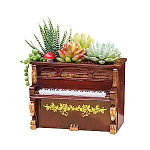 JIATAY Wooden Pots, Mini Flowerpot, Retro Resin Succulent Planter Bonsai Pot Desk Holder Mini Ornament (Piano Brown)