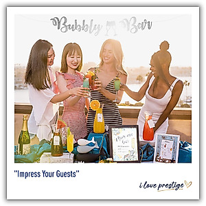 Elegant Mimosa Bubbly Bar Kit - Black and White Champagne Brunch Decorations for Birthday Galentine's Day Bridal Brunch Baby Shower Supplies Red Wine Women Adult Games, Silver Bubble Banner Sign (Red)