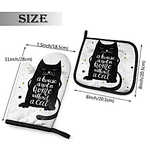 Dujiea Home Kitchen Oven Mitts and Potholders Set, Stylish Cute Black Cat Heat Resistant Waterproof Non Slip BBQ Gloves Hot Pad Set for Baking Cooking Grilling