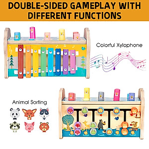WEMMICKS Wooden Montessori Toy for 2 3 4 Year Old Boys, Hammering Pounding Bench Toy with Xylophone, Animal Sorting Maze and Whack A Mole Game, Baby Early Sensory Developmenta Toy for Toddlers