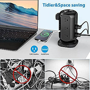 Power Strip Tower AOFO Surge Protector 12 AC Outlets with 4 USB Ports Charging Station with Overload Protection, Widely Spaced Multiple Outlets with 10Ft Long Extension Cord for Home, Dorm & Office