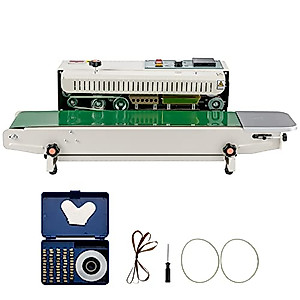 VEVOR Continuous Bag Band Sealing Machine FR900K Band Sealer Machine with Digital Temperature Control Horizontal Bag Sealer for 0.02-0.08 mm Plastic Bags Continuous Band Sealer w/ Printing Function