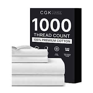 1000 Thread Count Sheet Set – 100% Cotton Bed Sheets – Softer Than Egyptian Cotton - 4-Piece King Set - Soft Sateen Weave - Hotel Quality Luxury Bedding - Up To 16" Deep Pocket – Fitted (White)
