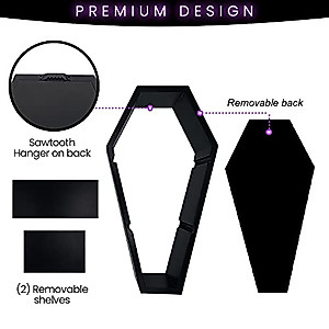 Spooky Looky Life Coffin Shelf - The Original Multiple Colors and Looks All in 1 Shelf Design - Unique Gothic Decor for The Home - Wooden Black Floating Wall Or Table top Shelf - 15" Tall by 8" Wide