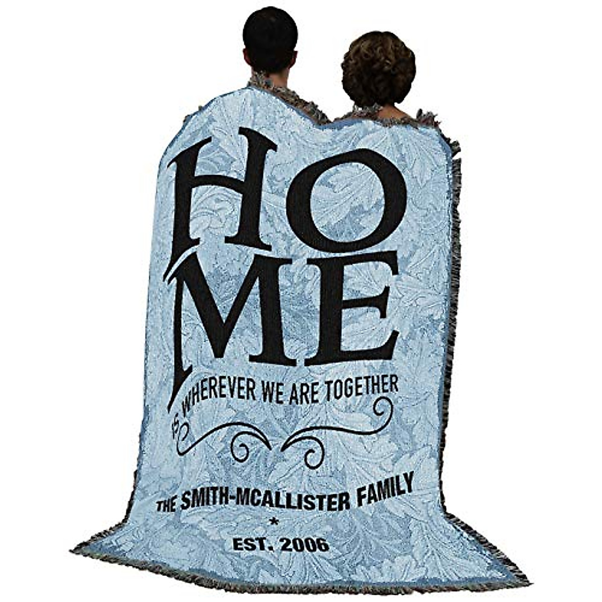 Pure Country Weavers Home is Wherever We are Together Blanket Blue - Personalized - Custom - Housewarming Gift Tapestry Throw Woven from Cotton - Made in The USA (72x54)