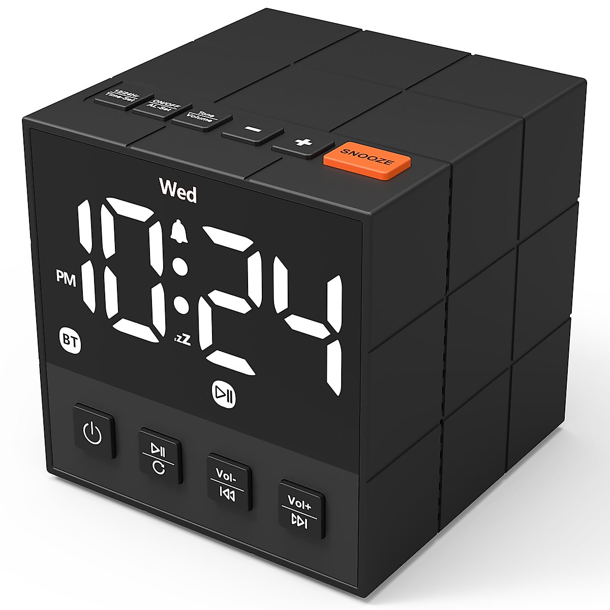 Loud Alarm Clock Bluetooth Speaker with Crystal-Clear Sound, Rich Bass, Dimmable LED Display, Small Bedside Digital Clock for Bedroom | Super Loud Alarm Clock for Heavy Sleepers, Adults, Teens - Black