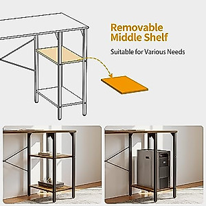 CubiCubi Small Computer Desk, 35 Inch Home Office Desk with 2Storage Shelves on Left or Right Side, Study Writing Desk with Storage Bag, Rustic Brown
