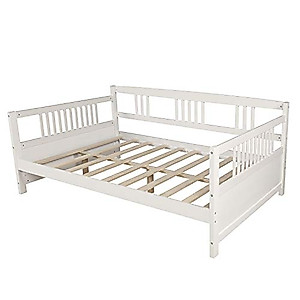 Merax Classic Wood Day Bed Frame Multifunctional Platform Bed Sofa Mattress Foundation with Headboard, Easy Assembly White
