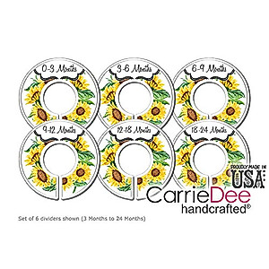 CarrieDee Handcrafted Baby Clothes Size Dividers, Girls Sunflower Nursery Closet Organizers, Baby Girl Floral Nursery Decor (Set of 6 (0-3m - 18-24m))