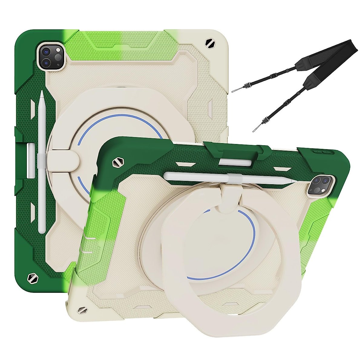 SLLMYYX 360 Degree Swivel 3in1 Shockproof Case for iPad Pro 12.9 inch 6th/5th/4th Gen with Shoulder Strap & Handle, 2022/2021/2020 with Shoulder Strap & Handle, Colorful Green