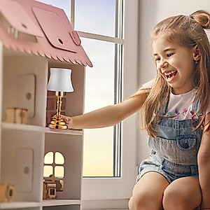 2 Pieces Dollhouse Miniature Lamp LED Desk Lamp Mini Light Dollhouse Decoration Accessories Battery Operated with ON/Off Switch and Lamp Shade (Table Lamp)