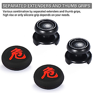 Playrealm FPS Thumbstick Extender & Printing Rubber Silicone Grip Cover 2 Sets for PS5 Dualsenese & PS4 Controller (Danger of Kanji)